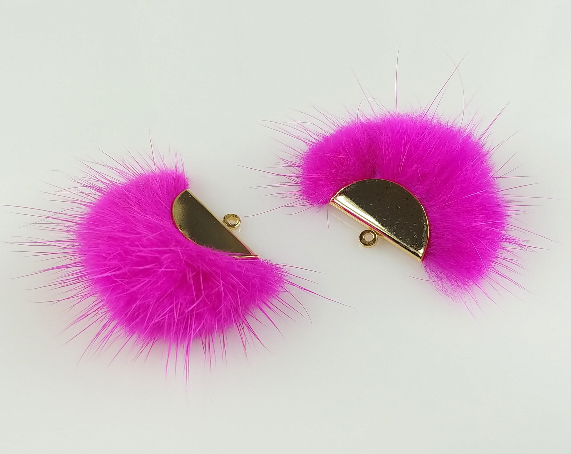 2 PCS Ruby Real Fur Fan With Semi Circle Cap Genuine Mink - Etsy