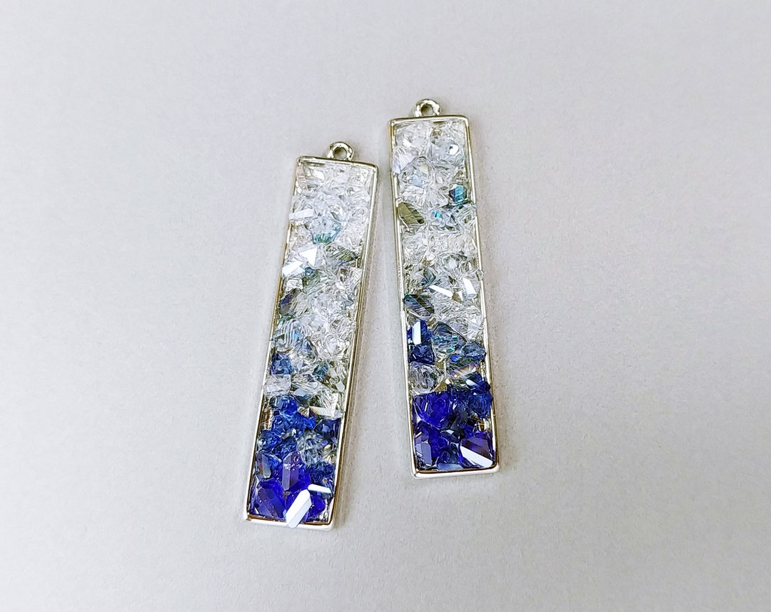 2 PCS - Bule Scale, 50x12mm Rectangle Shining Glass Crystal Beads ...