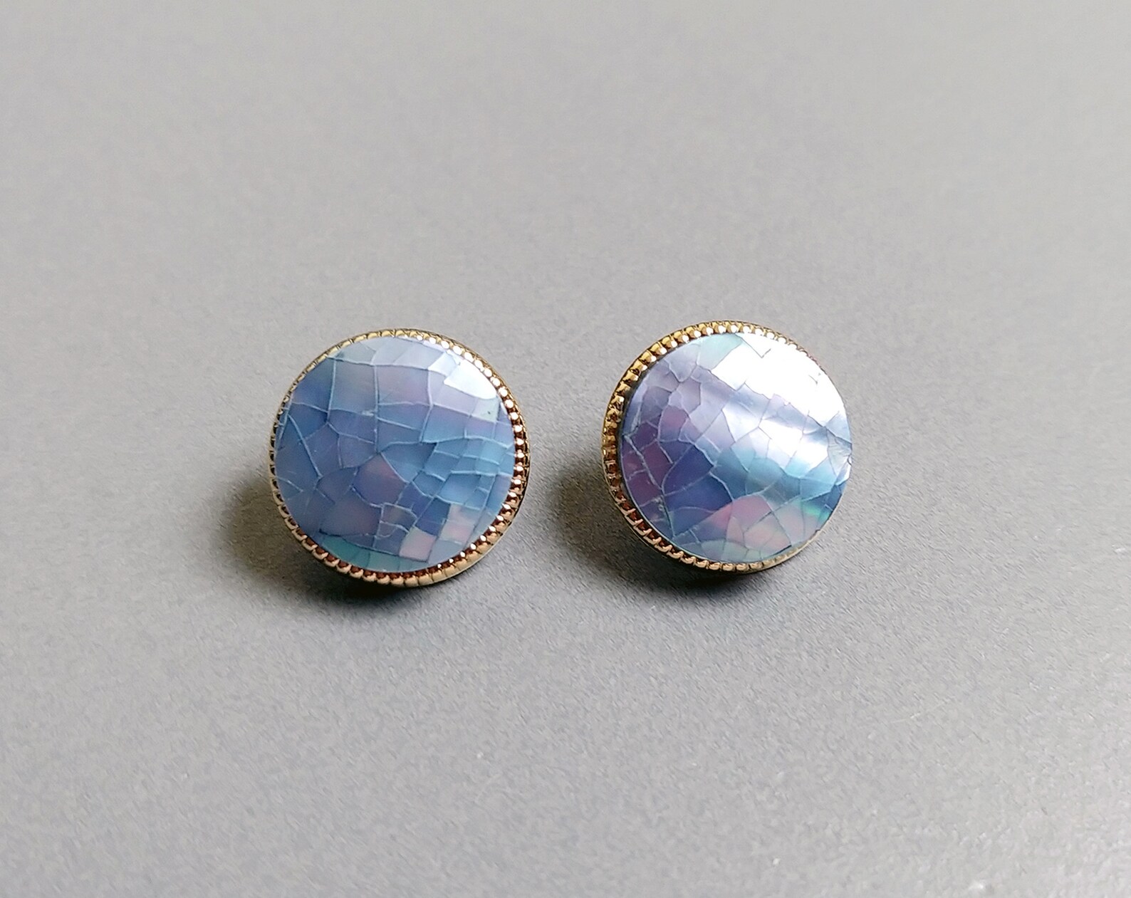 2 PCS 17mm Abalone Mosaic Round Stud, Mother of Pearl Cabochon Post ...
