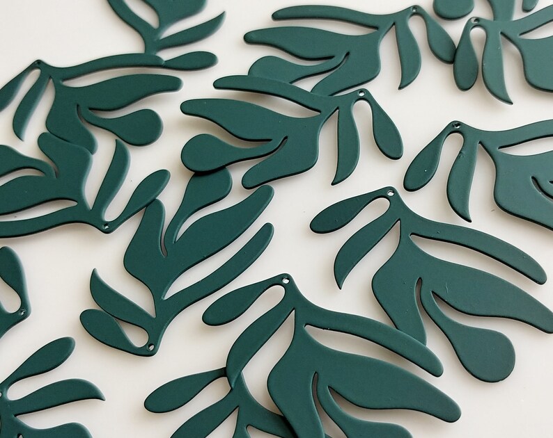 2 PCS 1 PAIR Teal 36x25mm Rubber Coated Leaves Pendant | Etsy