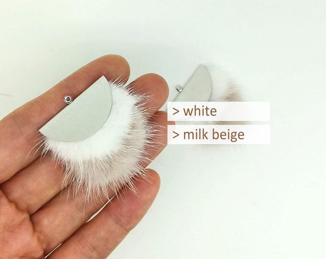 2 Pcs Double Fur Fan 40mm White & Milk Beige Mink Naturalr | Etsy