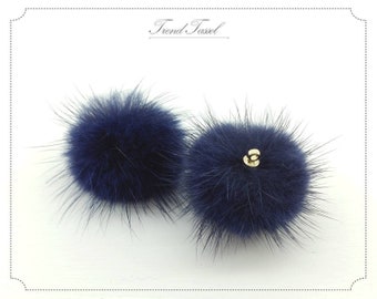 2 PCS ring Natural Beige 30mm Mink Fur Ball Real Genuine | Etsy