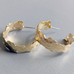 2 PCS - 30 X 8 Mm Gold Plated Brass, Unique Bumpy Post Earring, Geometric Hemmed Hoop Earring ...