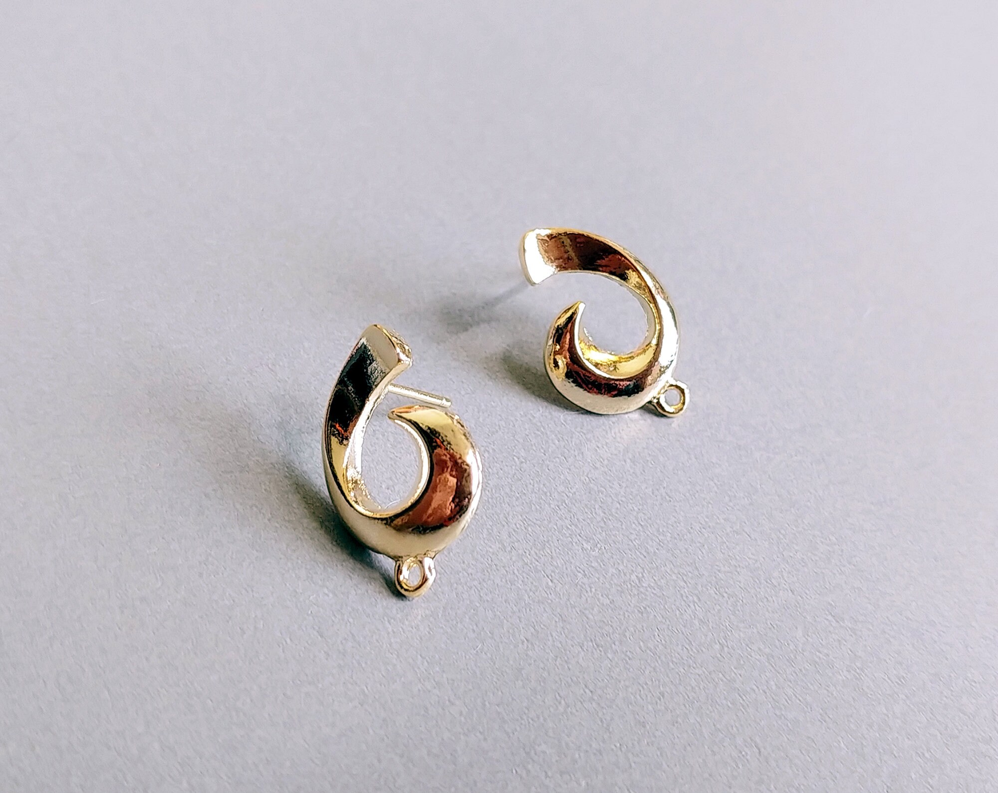2 PCS - 19 X 13 Mm Gold Plated, Unique Earring Post With Loop, Teardrop ...