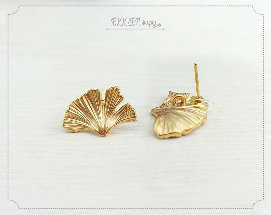 2 PCS - 21.5 X 14.5 Mm Matte Gold Plated, Gingko Leaf Stud Earring ...