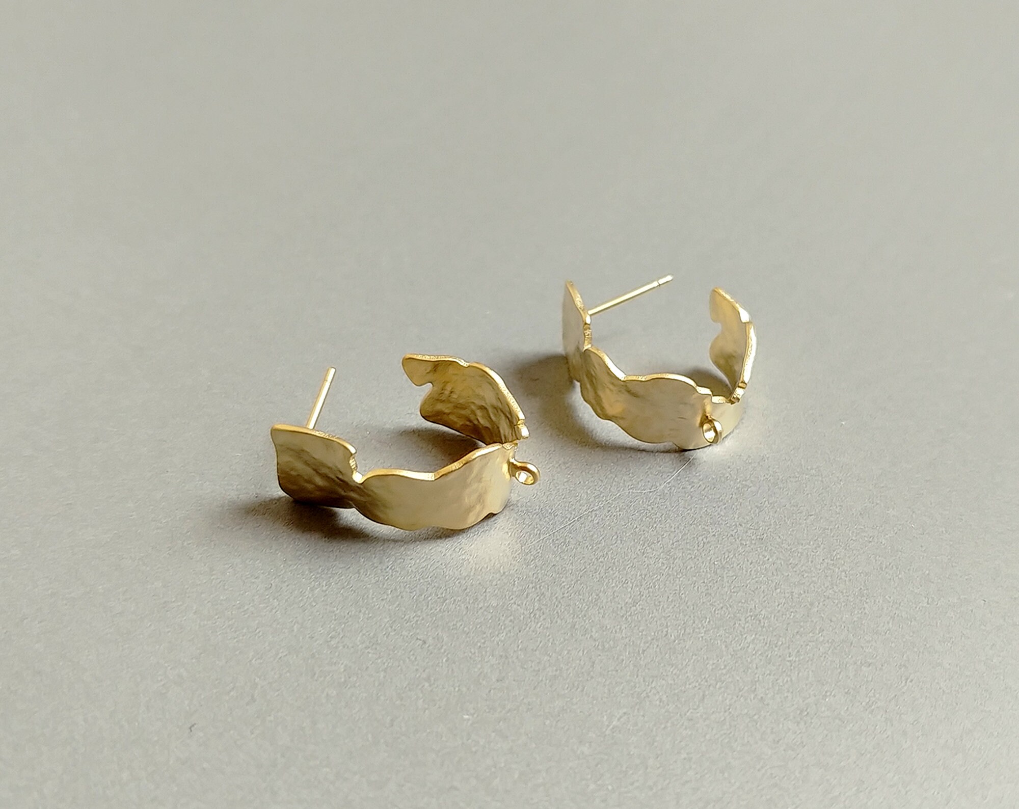 2 PCS - 19 X 8 Mm Matte Gold Plated Brass, Unique Bumpy Hoop Earring, Geometirc Drop Earrings ...