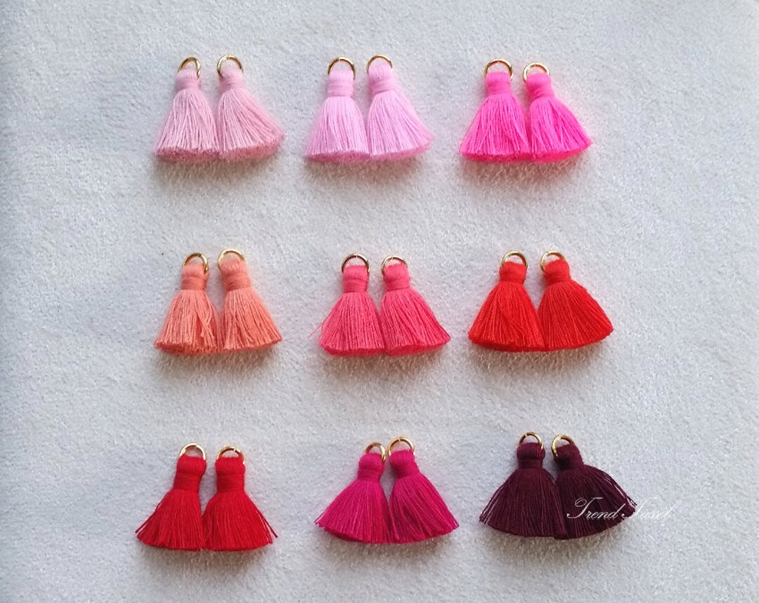 2 PCS - 0.8" Mini Lovely Cotton Tassel, PINK RED Theme, Without Jump ...