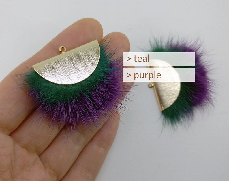 2 Pcs Double Fur Fan 40mm Teal & Purple Naturalr Genuine - Etsy
