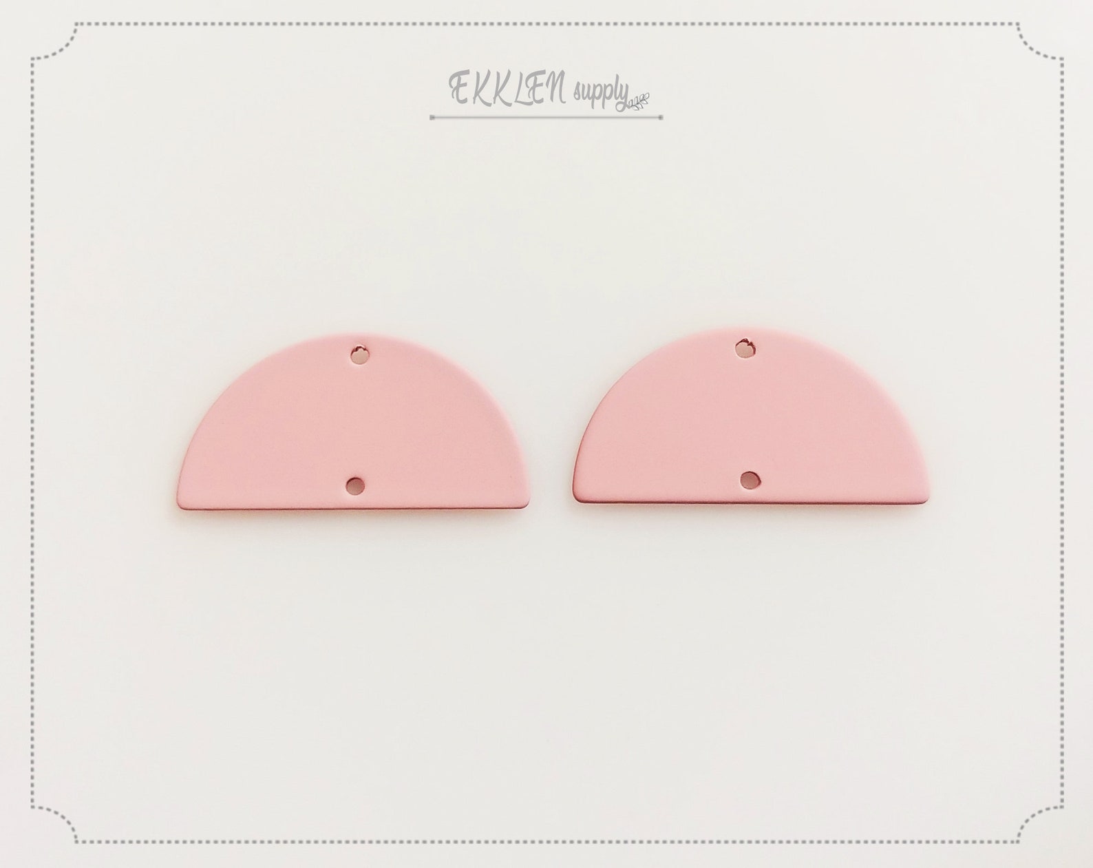2 PCS - Old Rose, 25x12.5mm Matte Rubber Coated, 2 Holes Semi Circle ...