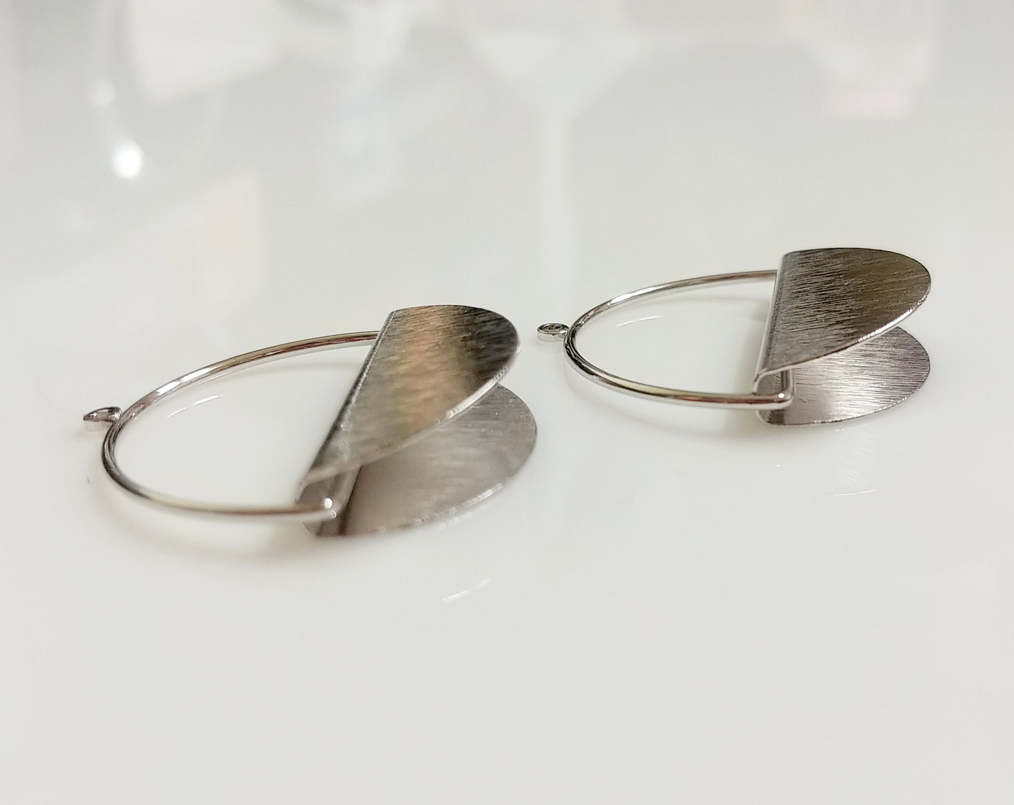 2 Pcs - 30mm Half Moon Cap Silver Plated Cap, Brushed End Cap, Textured ...