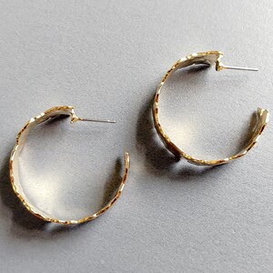 2 PCS - 30 X 8 Mm Gold Plated Brass, Unique Bumpy Post Earring, Geometric Hemmed Hoop Earring ...