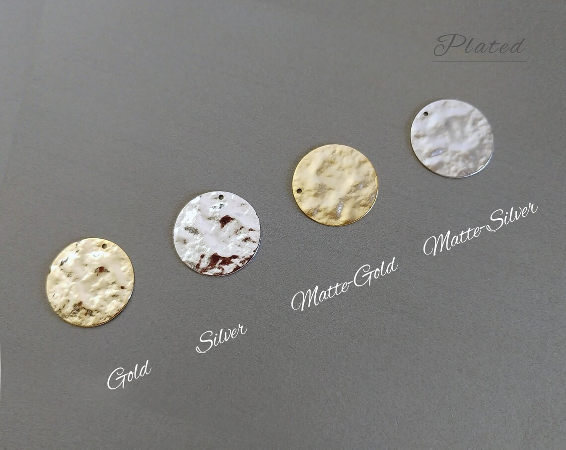 2 PCS - 24mm Matte Silver Plated Brass, Hammered Bumpy Round Coin Charm ...