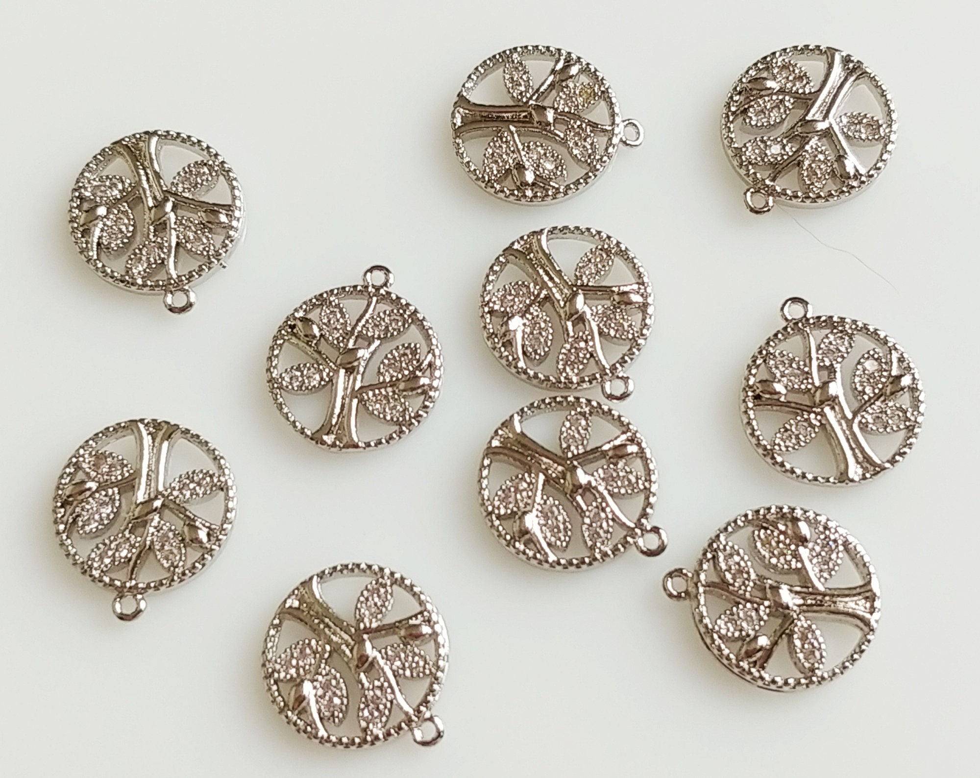 2 PCS 12.5 Mm Silver Plated Brass Cut Out Tree Charm With - Etsy