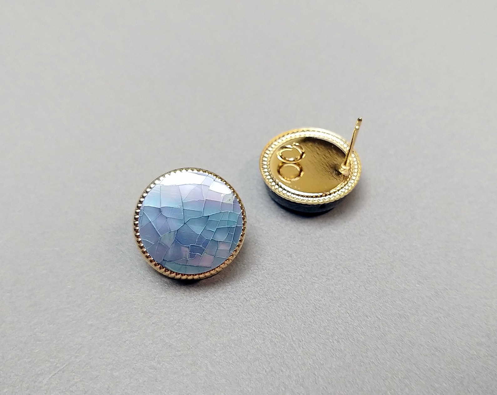 2 PCS 17mm Abalone Mosaic Round Stud, Mother of Pearl Cabochon Post ...