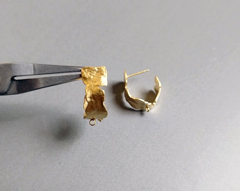 2 PCS - 19 X 8 Mm Matte Gold Plated Brass, Unique Bumpy Hoop Earring, Geometirc Drop Earrings ...