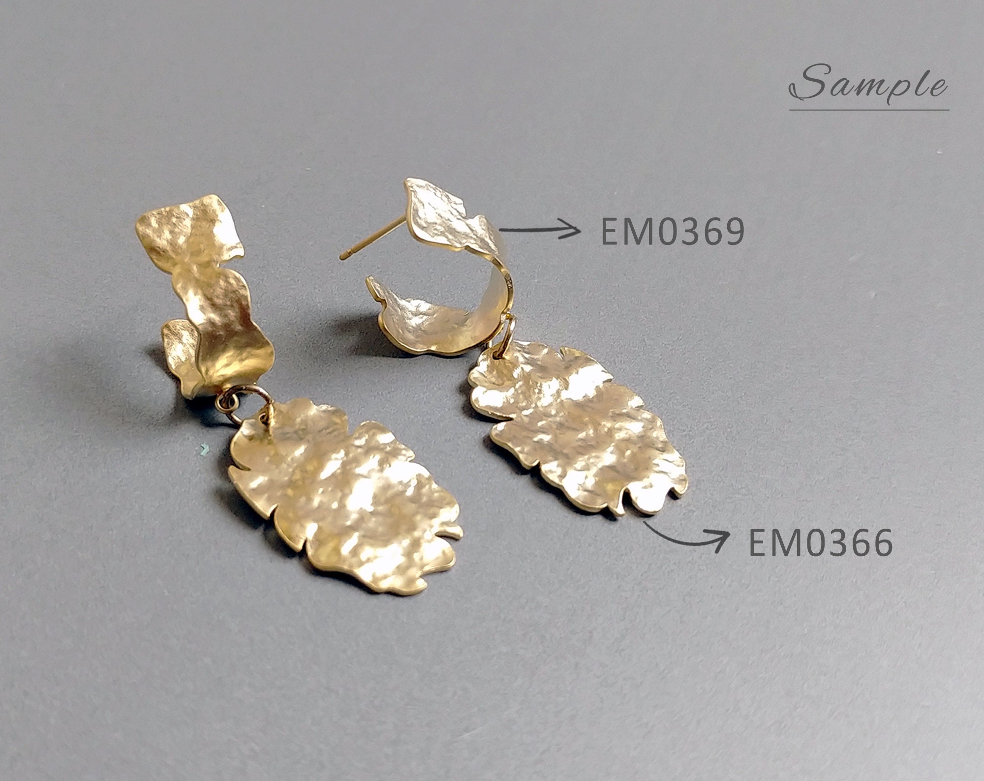 2 PCS - 19 X 8 Mm Matte Gold Plated Brass, Unique Bumpy Hoop Earring, Geometirc Drop Earrings ...
