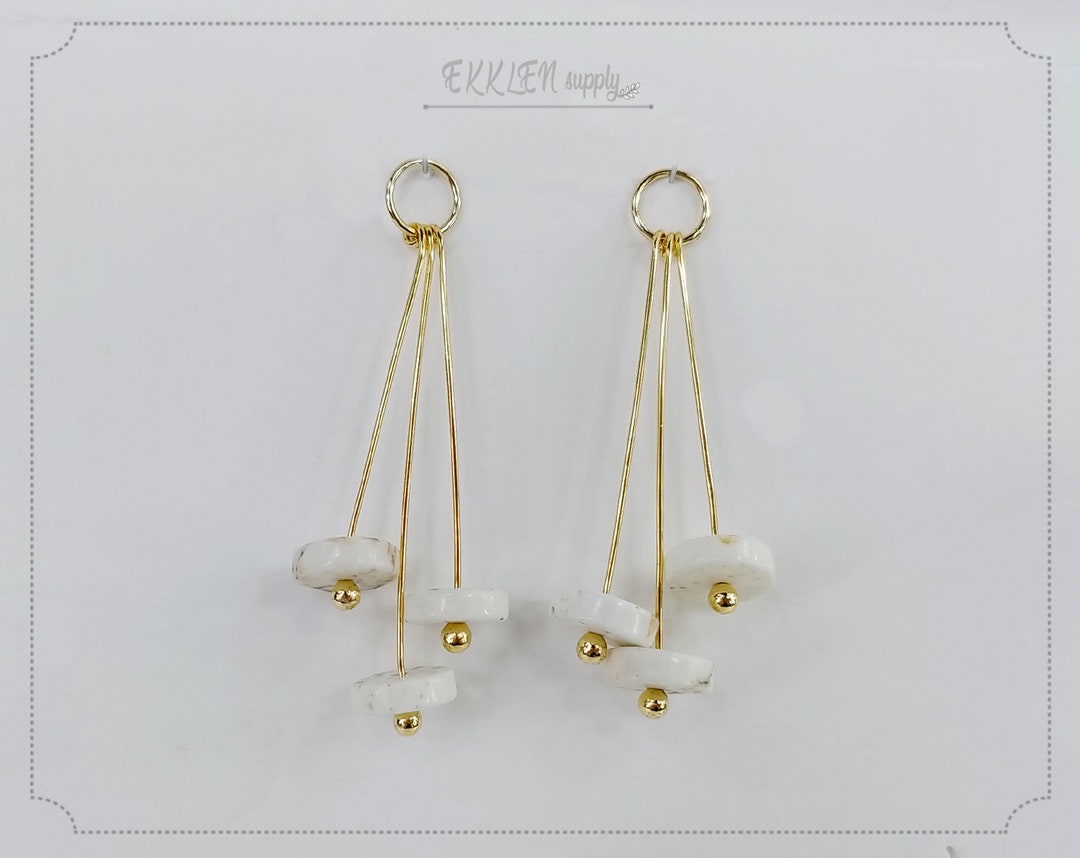 2 PCS - 2.3" Turquoise, White Gemstone, Disc Pom Pom Supply for Earring ...