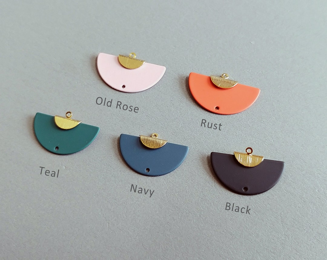 2 PCS - 25x12.5mm Matte Rubber Coated, 2 Holes Semi Circle Pendant With ...