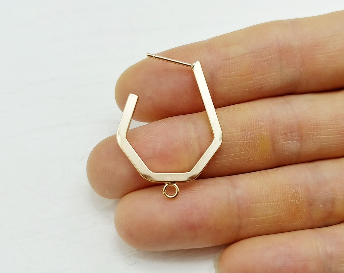 2 PCS 32 X 23 Mm Silver Plated Brass Geometric Ear Posts - Etsy