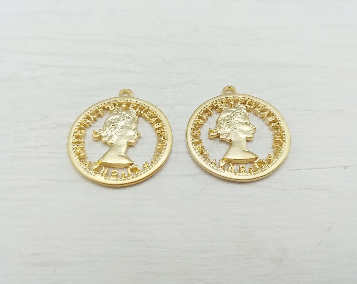 2 PCS - 25 Mm Matte Gold Plated, Mini Coin Charm, Cute Coin Pendant ...