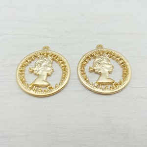 2 PCS - 25 Mm Matte Gold Plated, Mini Coin Charm, Cute Coin Pendant ...