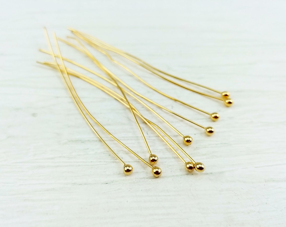 10 PCS 07 X 70 Mm LONG Gold Plated Over Brass 3mm Ball Pin - Etsy