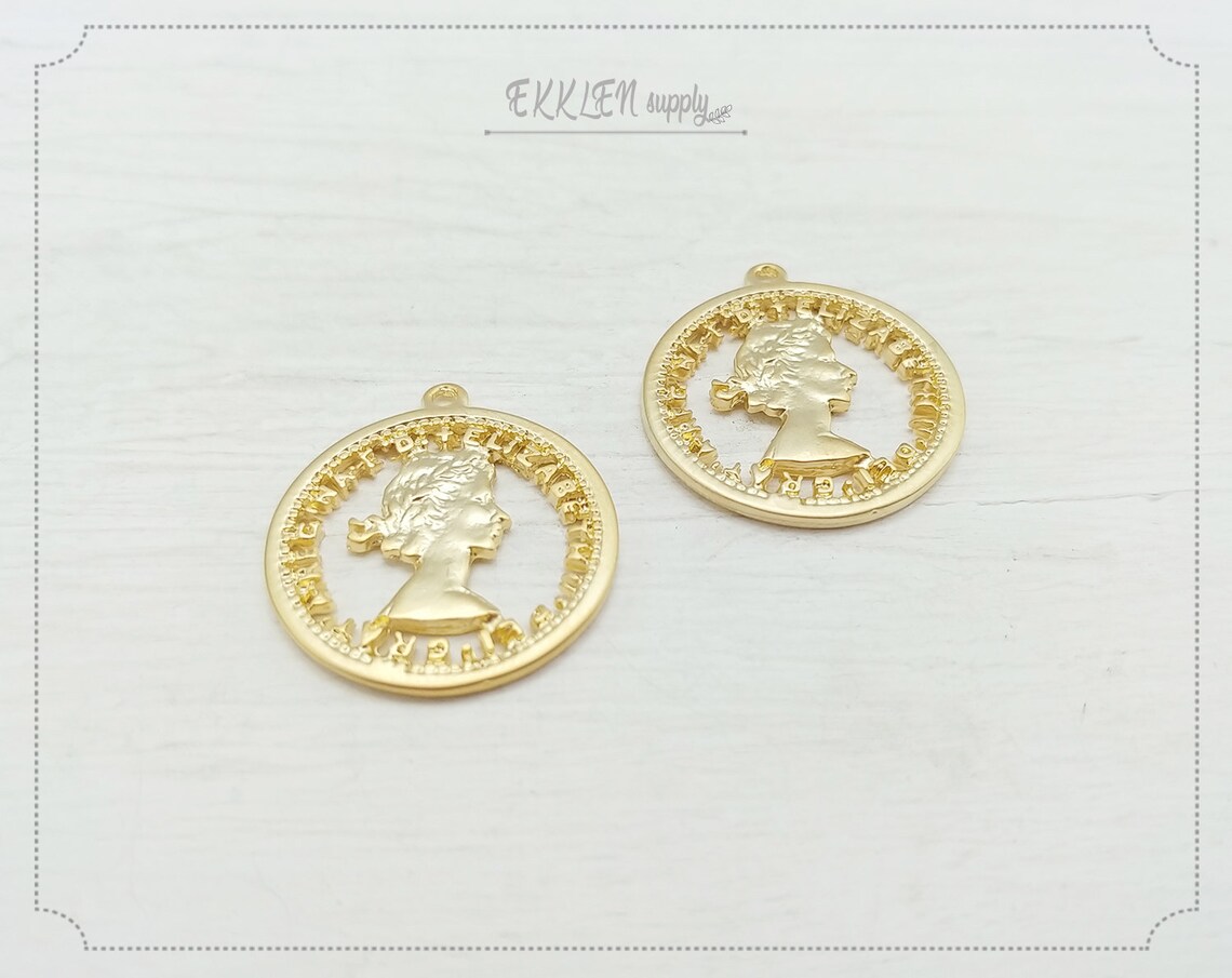 2 PCS 25 Mm Matte Gold Plated Mini Coin Charm Cute Coin - Etsy