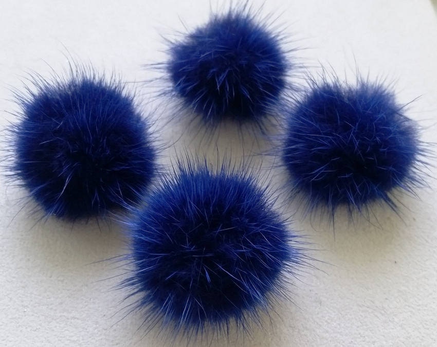 4 PCS - (no Ring) Royal Blue, 30mm Mink Fur Ball, Natural Genuine ...