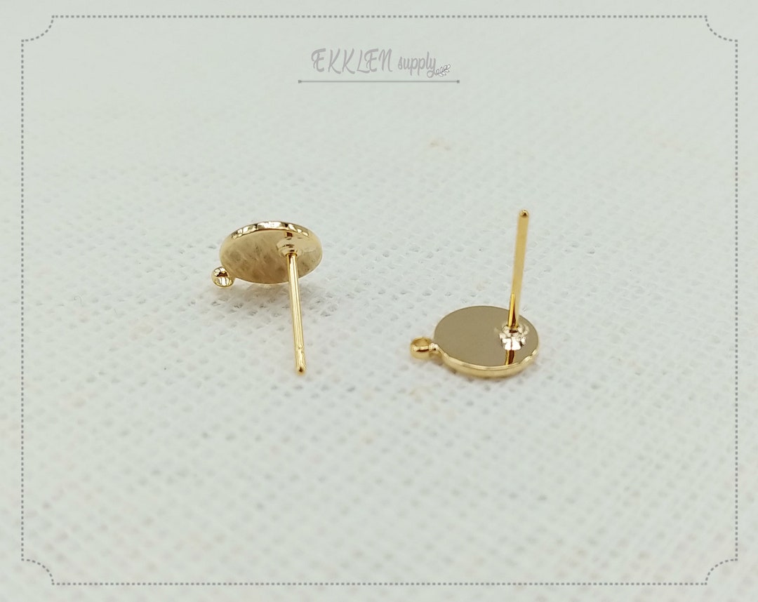 2 PCS - 8 Mm Gold Plated Over Brass, Mini Disk Post With Ring, Round ...