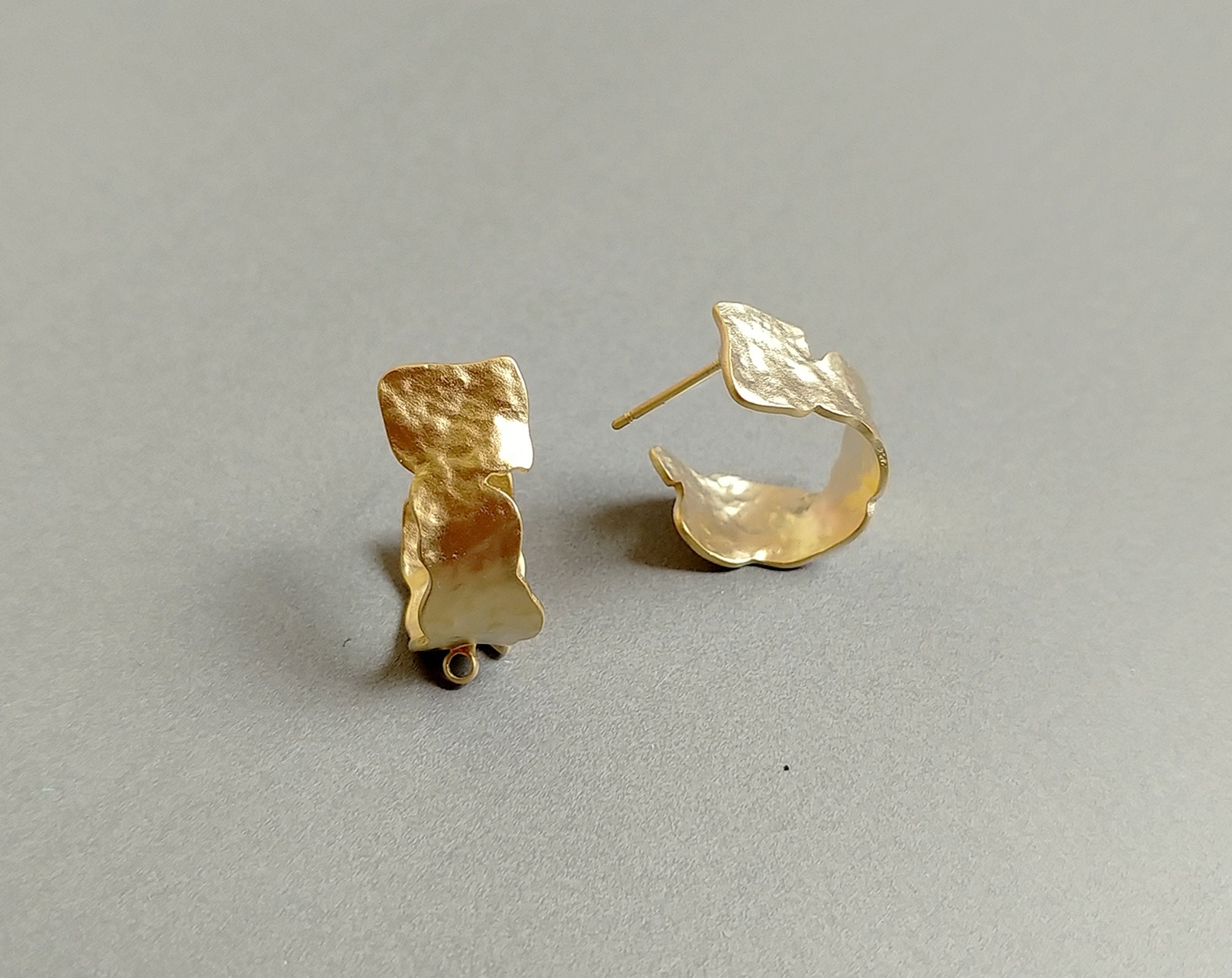 2 PCS - 19 X 8 Mm Matte Gold Plated Brass, Unique Bumpy Hoop Earring, Geometirc Drop Earrings ...