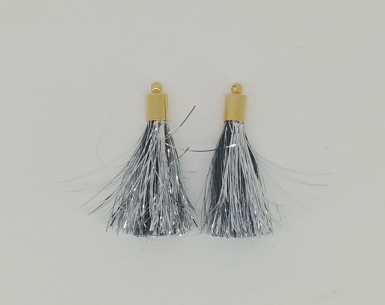 2pcs 1.3 Silver Tinsel Tassel Brass End Cap Suppy | Etsy