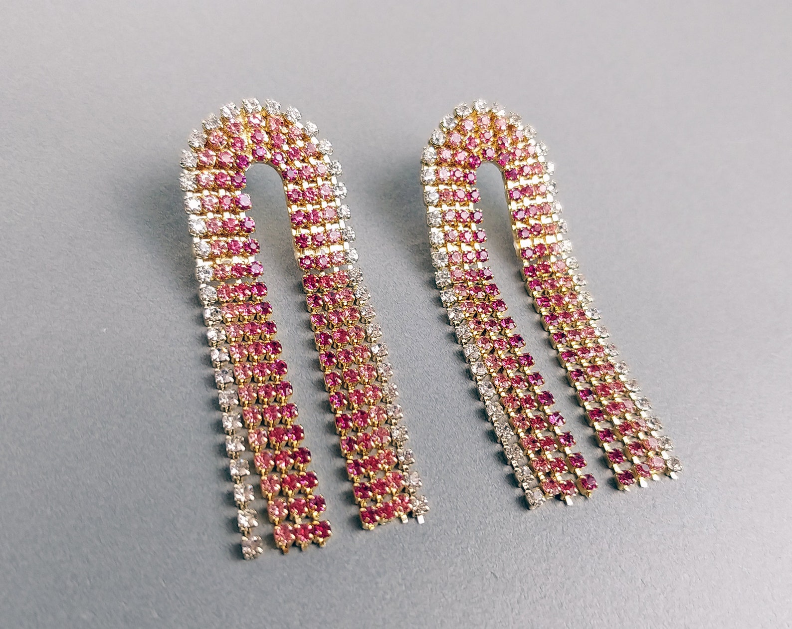 2 PCS 60 Mm Rose Rhinestone Drop Clear to Fuchsia - Etsy