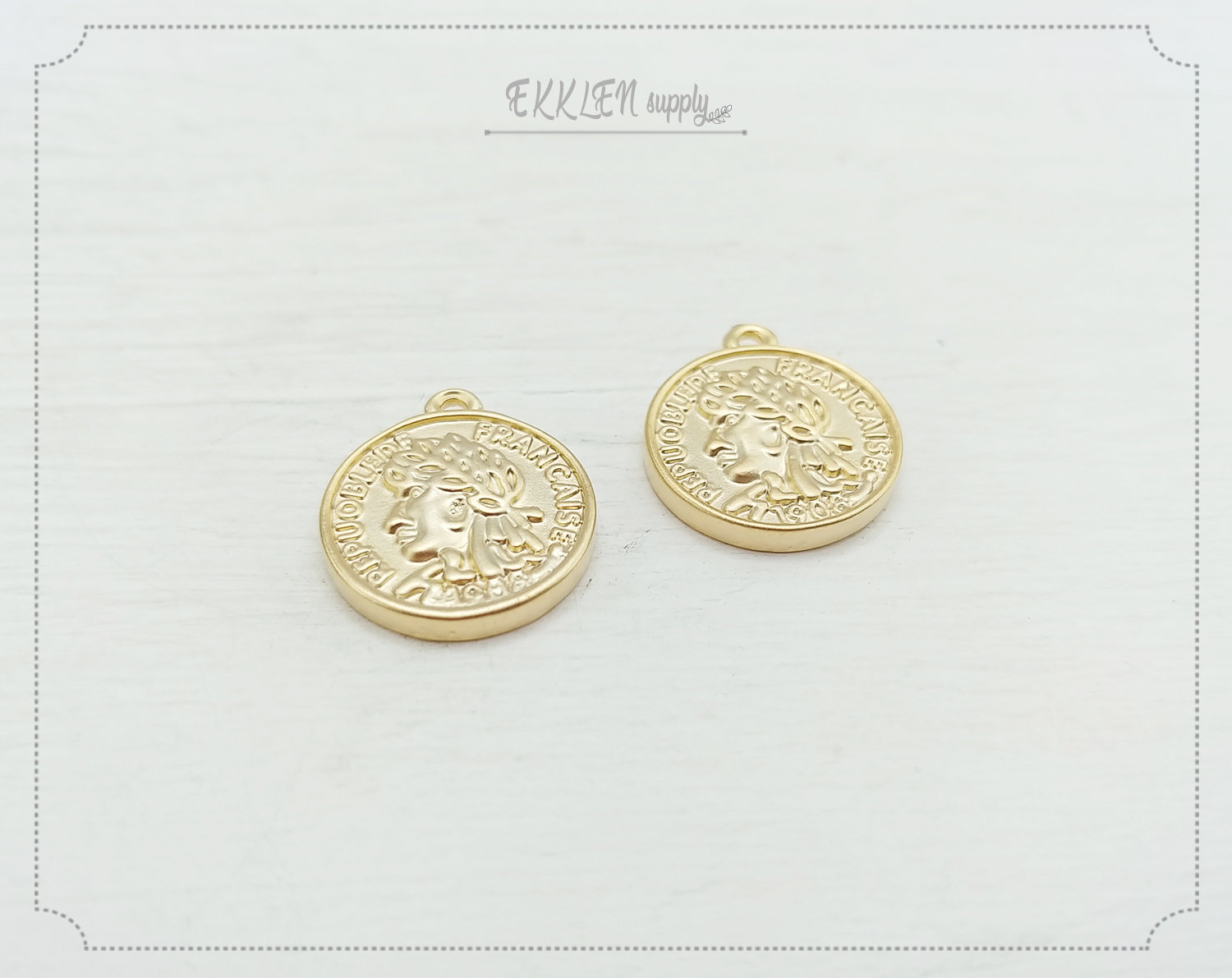 2 PCS 16.5 Mm Matte Gold Plated Mini Coin Charm Cute Coin | Etsy