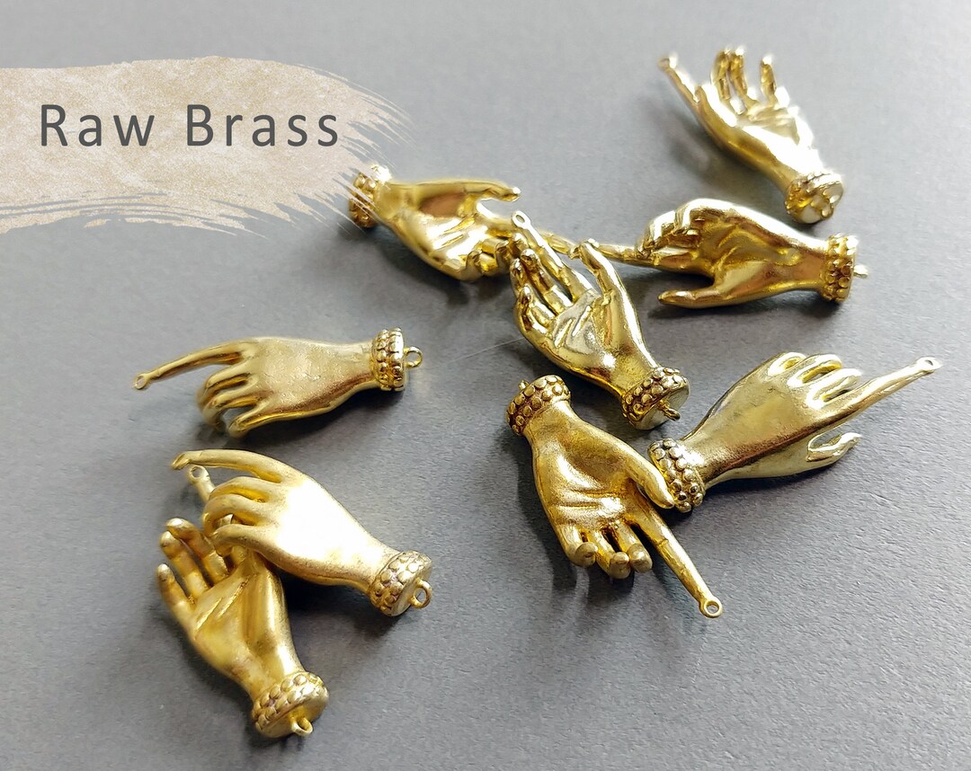 2 Pcs pair 26 X 11.5 Mm Raw Brass, Geometric Hand Pendant, Finger ...