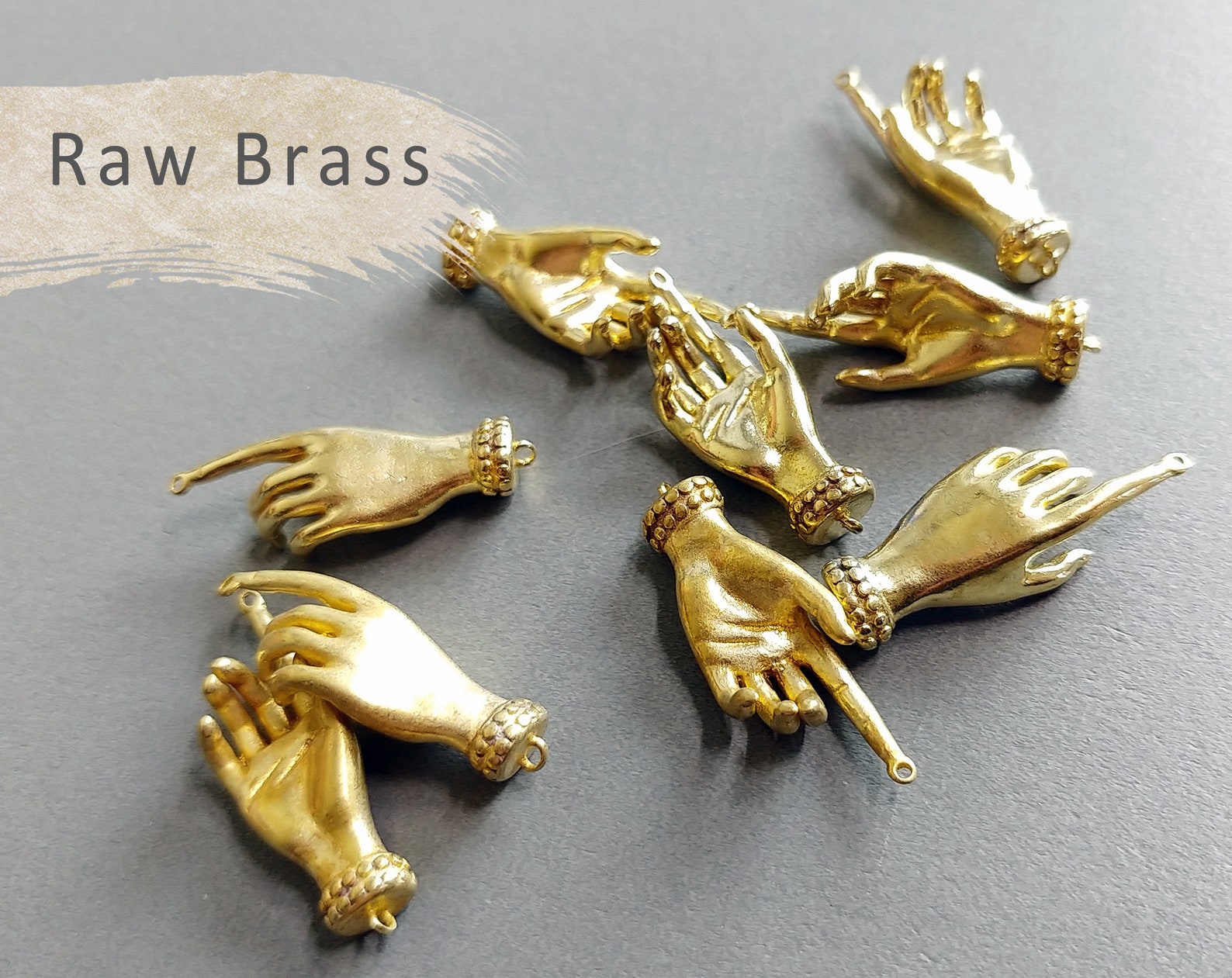 2 Pcs pair 26 X 11.5 Mm Raw Brass Geometric Hand Pendant | Etsy
