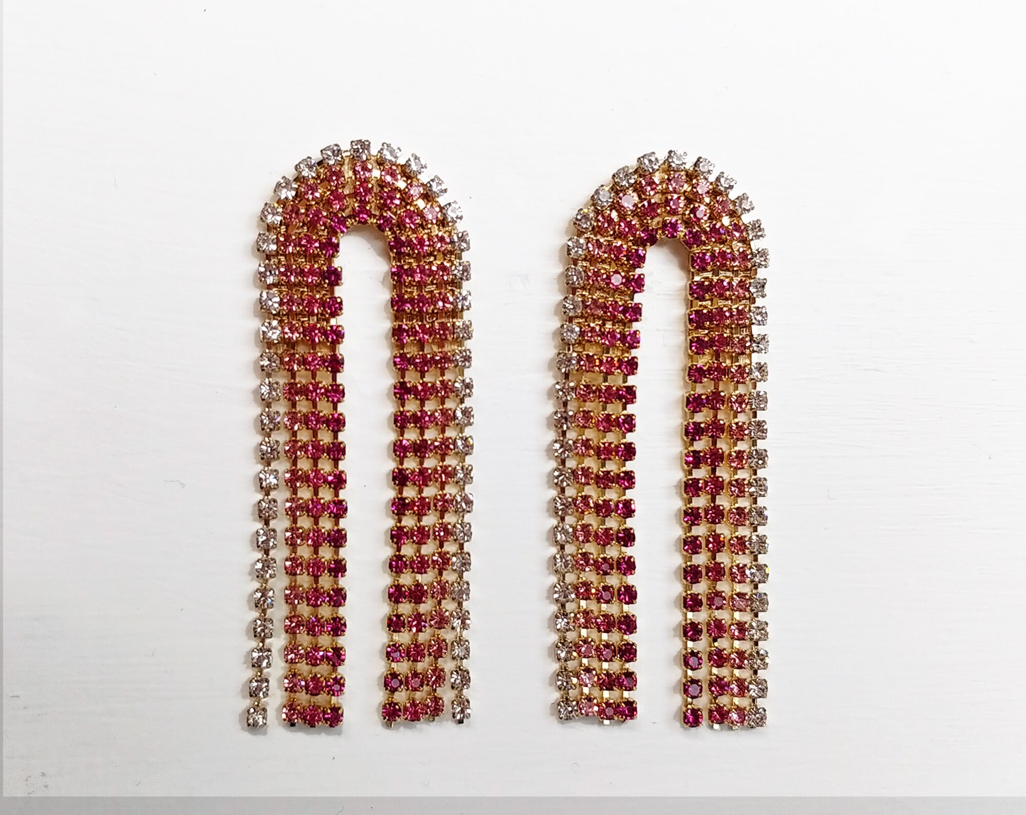 2 PCS 60 Mm Rose Rhinestone Drop Clear to Fuchsia - Etsy