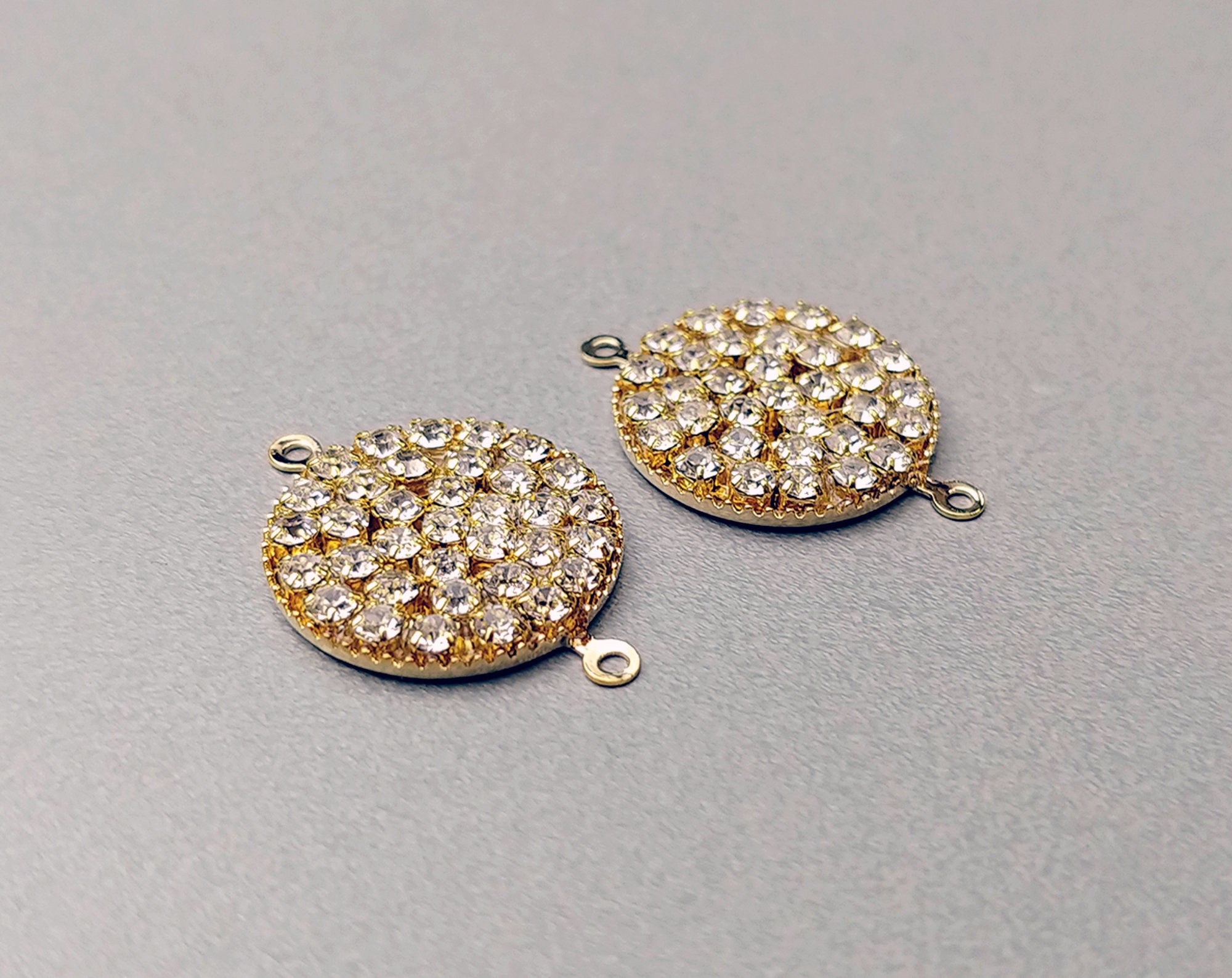 2 PCS - Clear, 15mm Rhinestone Round Connector, Stones Chain Earrings ...