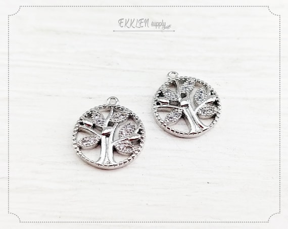 2 PCS 12.5 Mm Silver Plated Brass Cut Out Tree Charm With | Etsy
