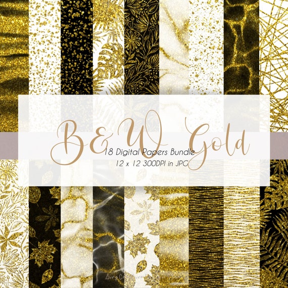 Black and White Gold Texture Digital Papers Pack Elegant - Etsy