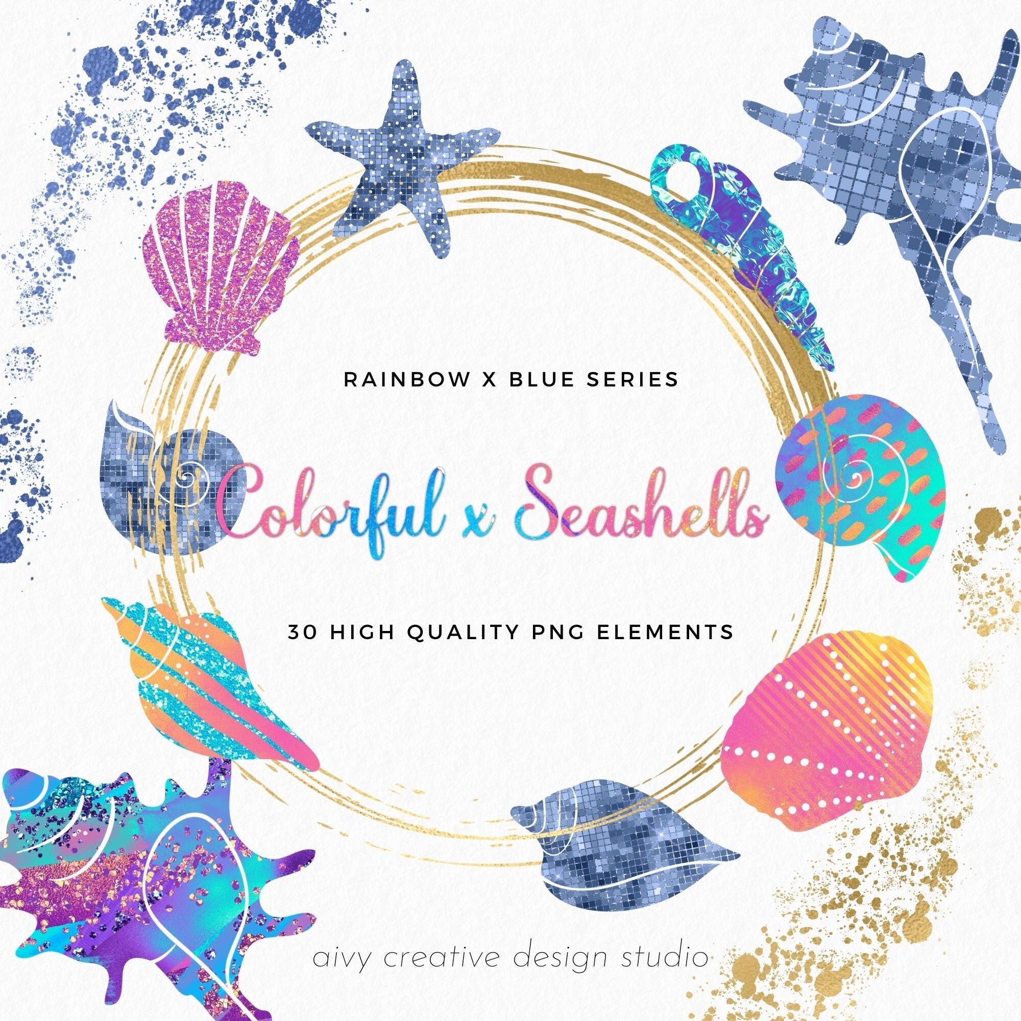 Colorful Seashells Abstract Clip Art Set Wedding Birthday | Etsy