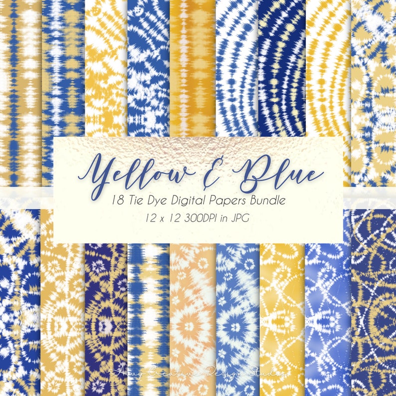 18 Yellow and Blue Tie Dye Digital Papers Set | Scandi Design | Simple ...