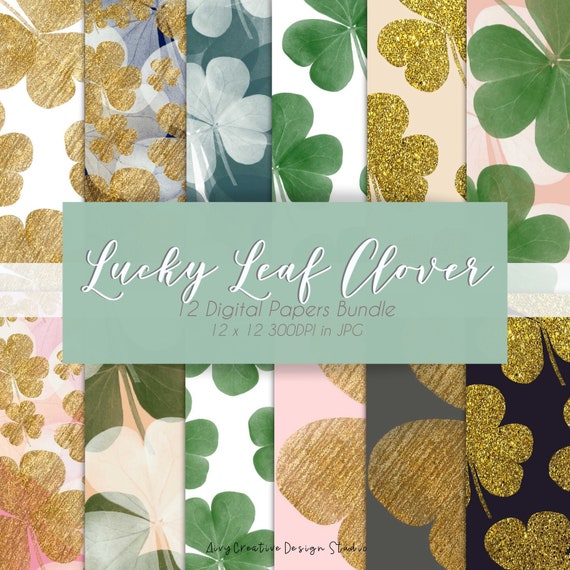Lucky Leaf Clover Digital Papers Green and Gold Marketing - Etsy