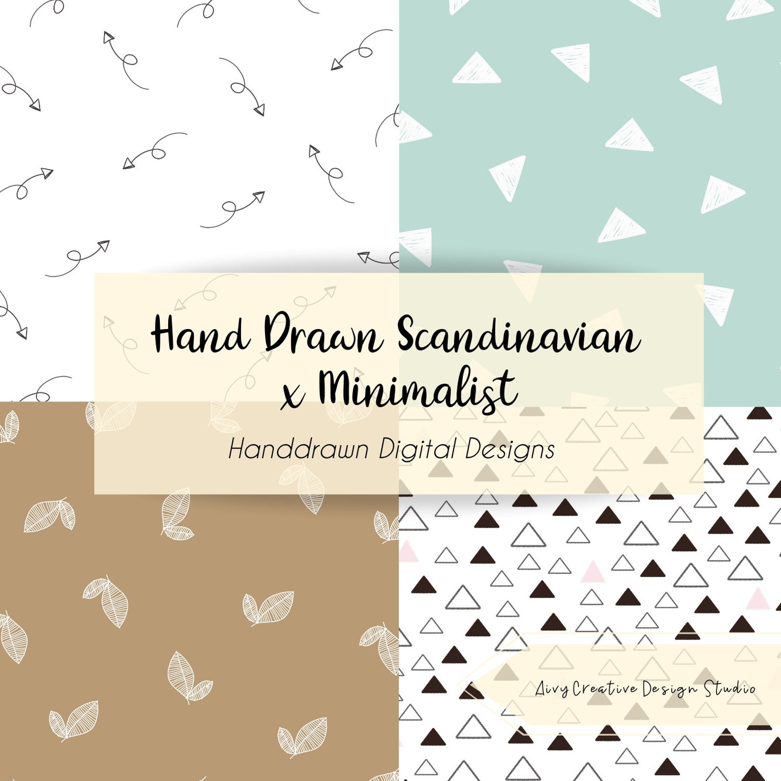 Hand Drawn Scandinavian Minimalist Digital Papers Bundle Scandi Design ...
