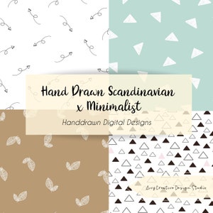 Hand Drawn Scandinavian Digital Paper | Minimalist Scandi Design (12x12 ...