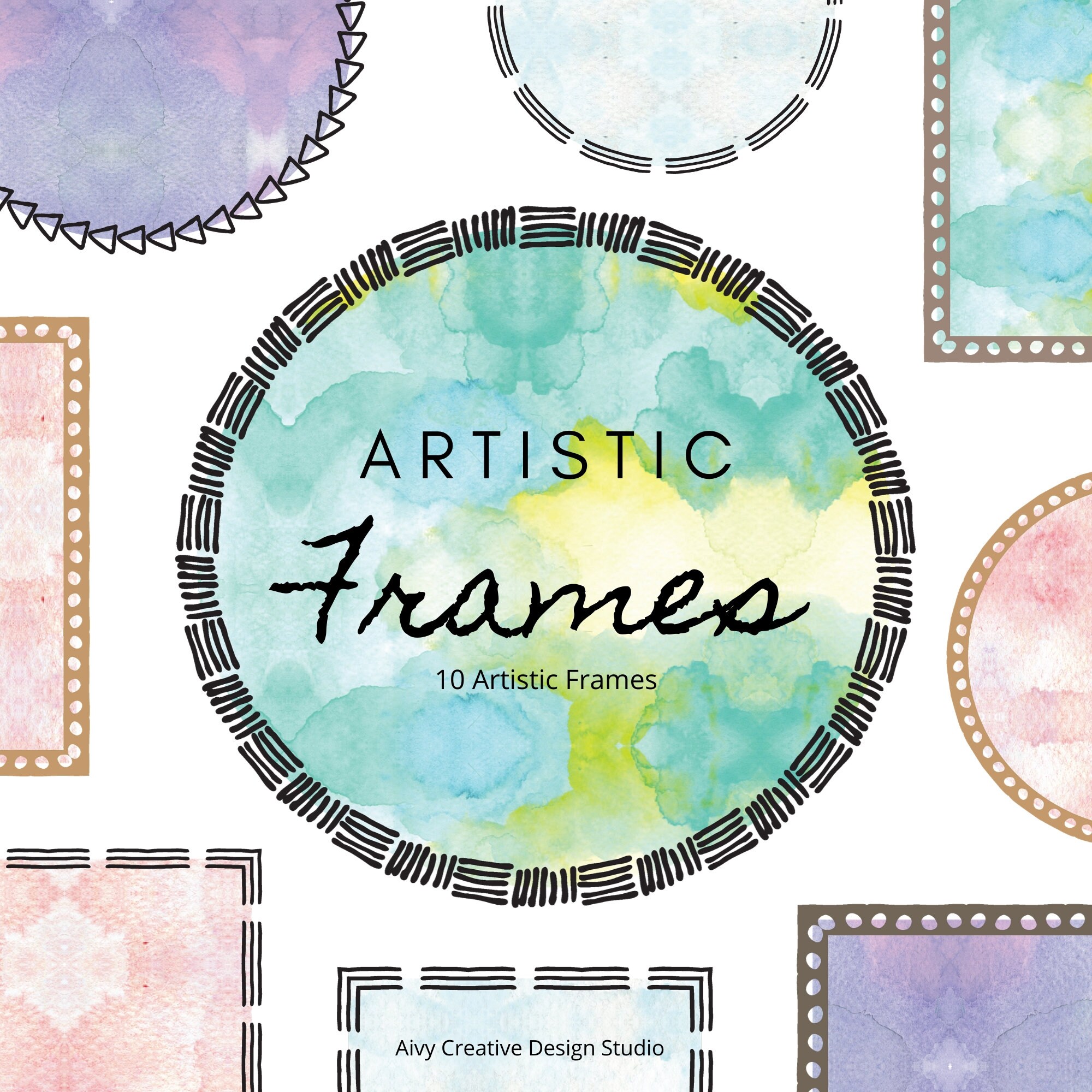 Watercolor Frames Clip Art Set | Artistic PNG Graphics (digital ...