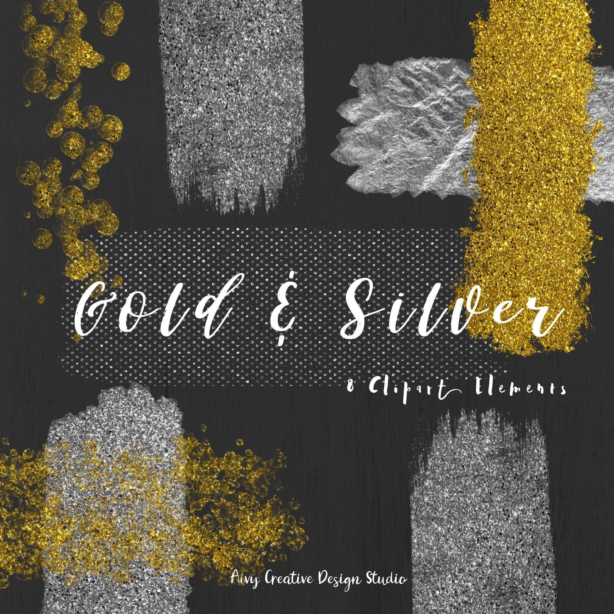 Gold & Silver Brush Strokes Clip Art | Transparent PNG Files (digital ...