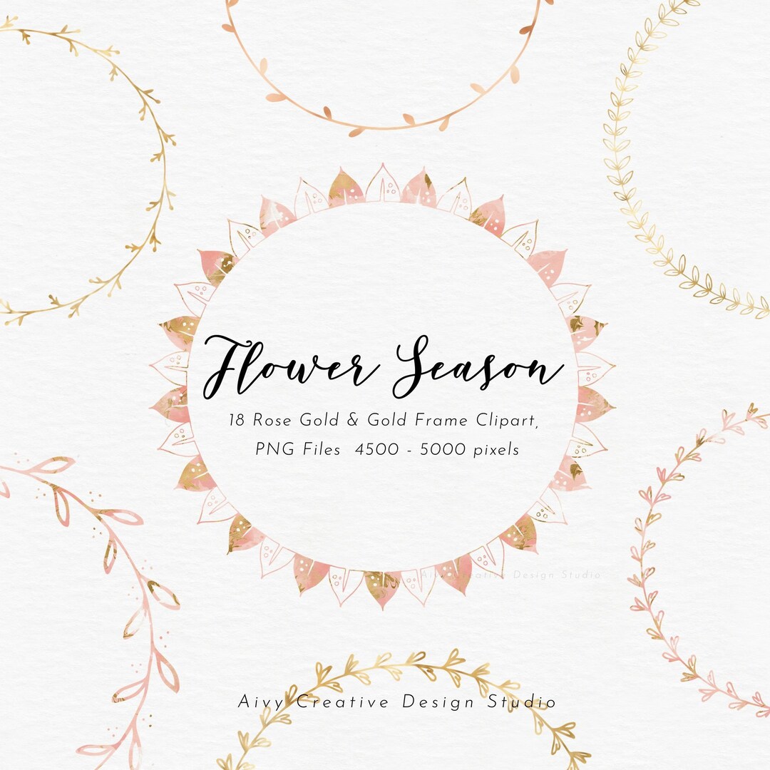 Rose Gold and Gold Flower Frames Clip Art Set | Transparent PNG Files ...