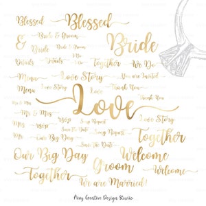 Gold Wedding Words & Text Clipart Overlays | Transparent PNG Files ...
