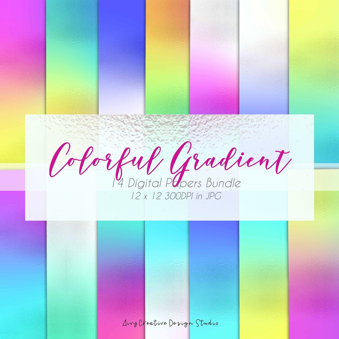 Colorful Rainbow Gradient Art Digital Paper Set | Ombre | Marketing ...