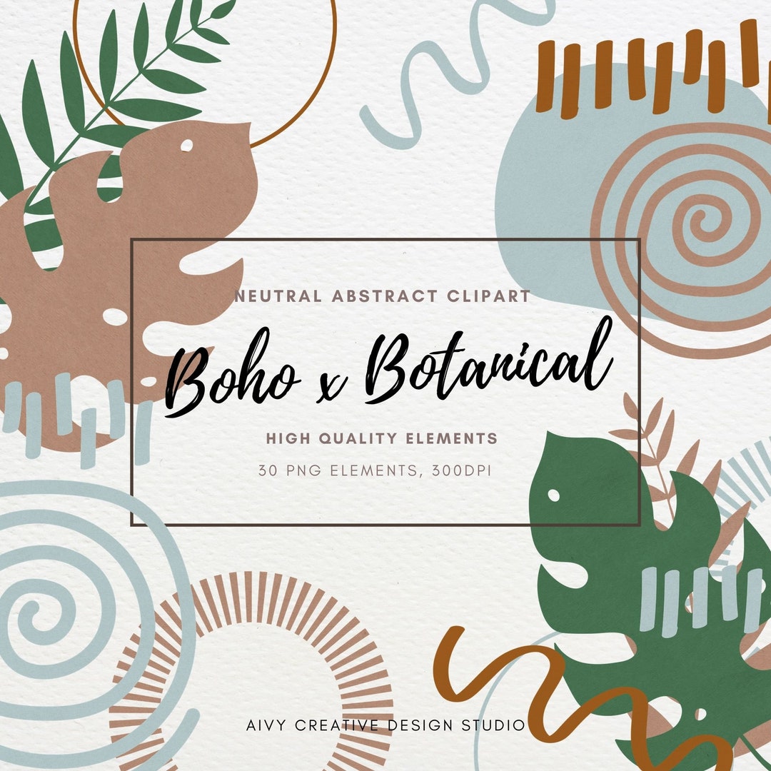 Boho X Botanical Abstract Neutral Clip Art Set | PNG | Marketing ...